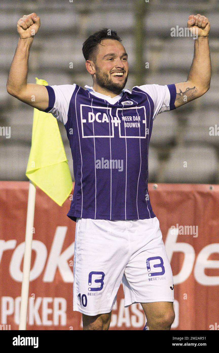 Beerschot's Alexander Maes celebrates after scoring during a soccer ...