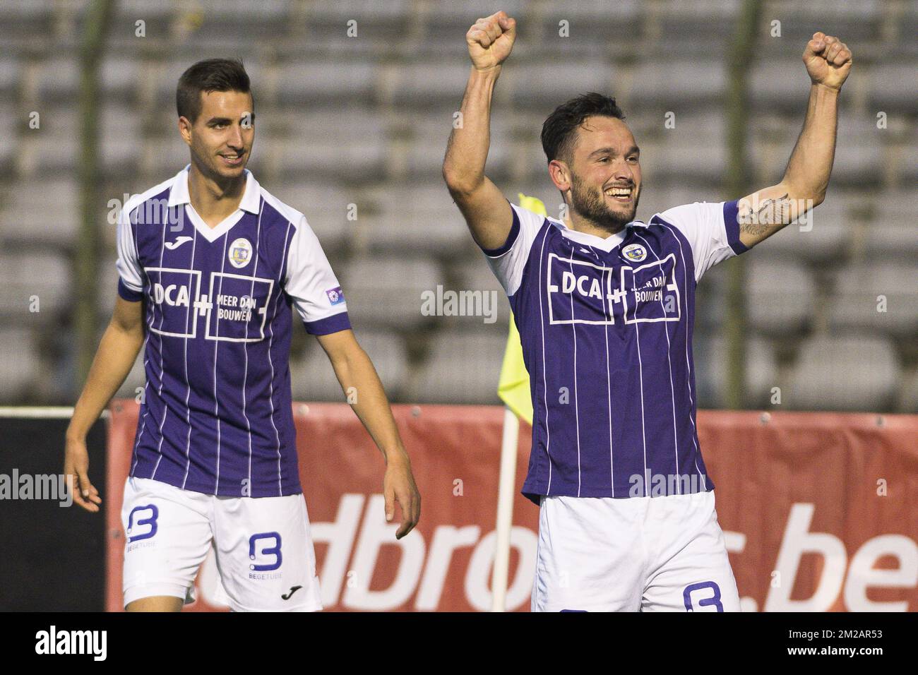 Beerschot's Alexander Maes celebrates after scoring during a soccer ...