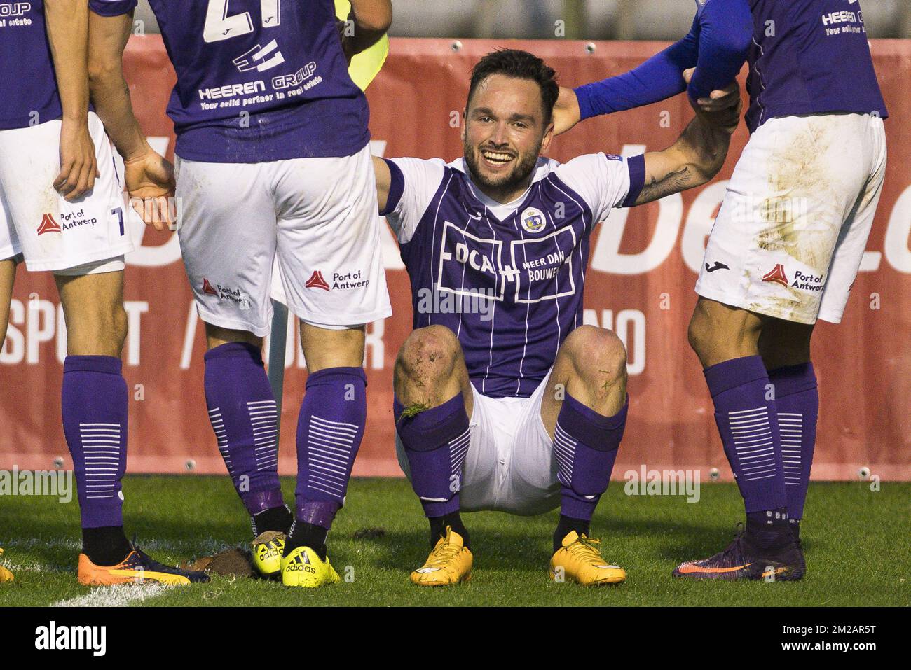Beerschot's Alexander Maes celebrates after scoring during a soccer ...