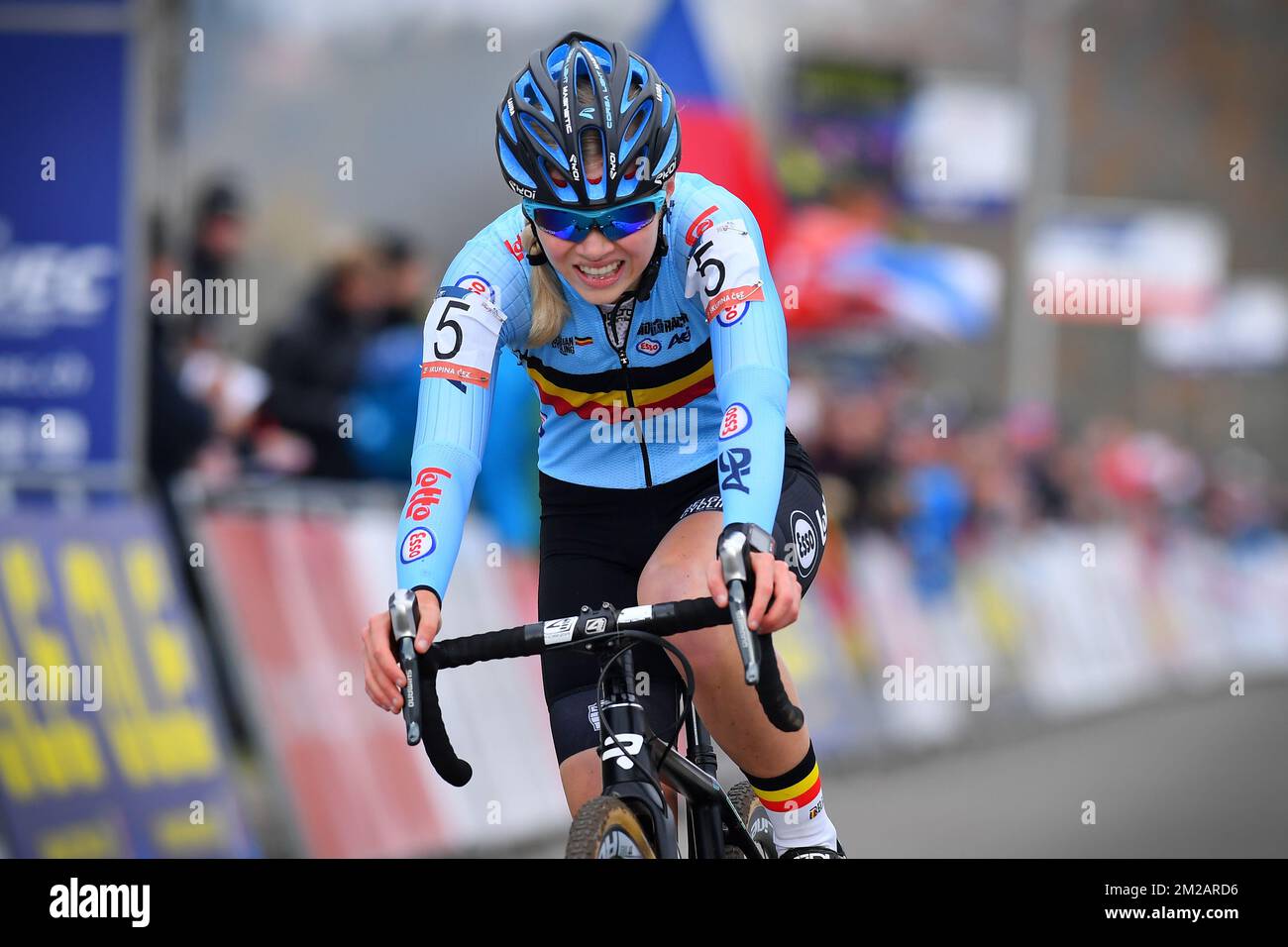 Belgian Laura Verdonschot crosses the finish line at the women U23 race ...