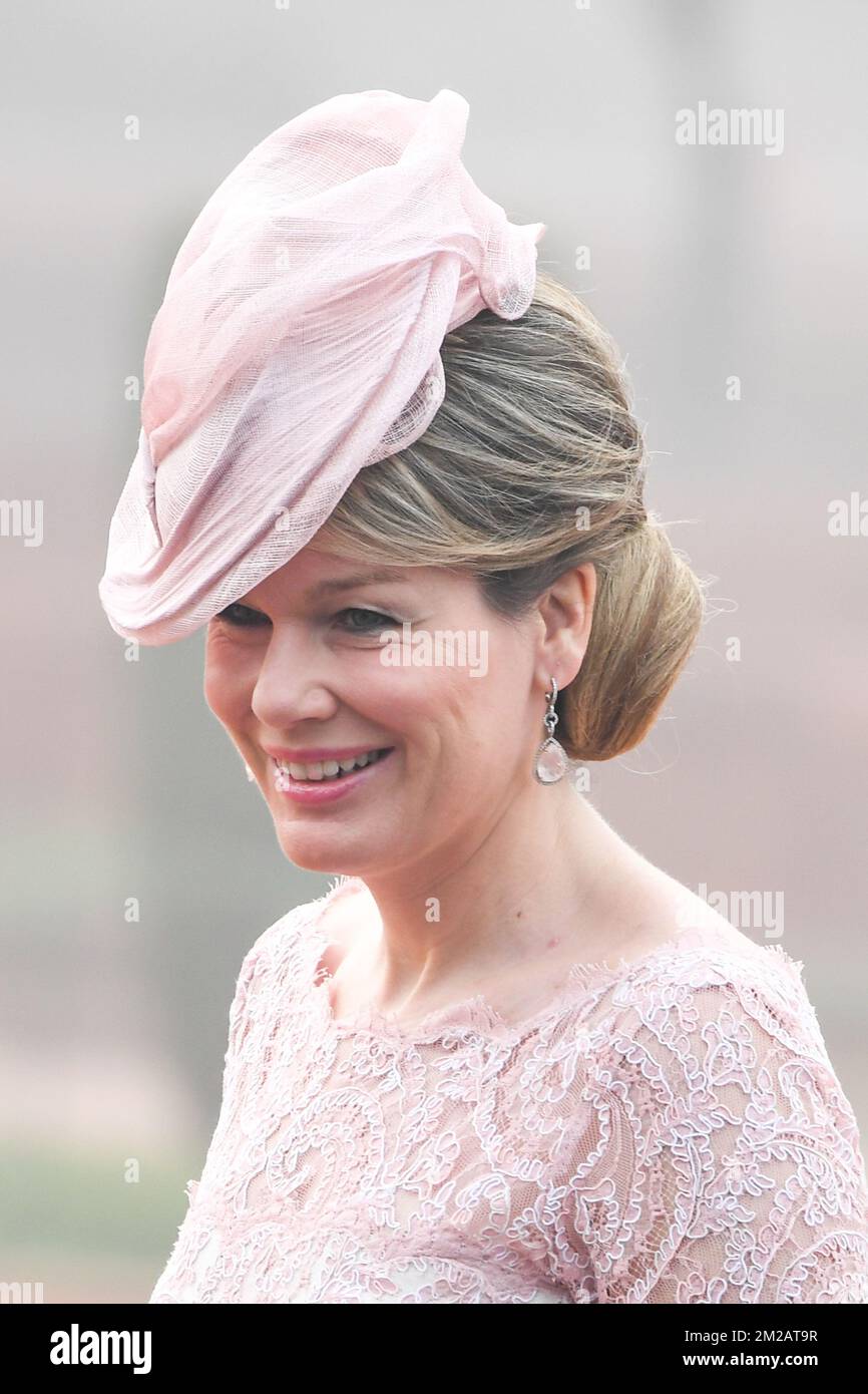 Queen Mathilde of Belgium pictured during the ceremonial welcome at the ...