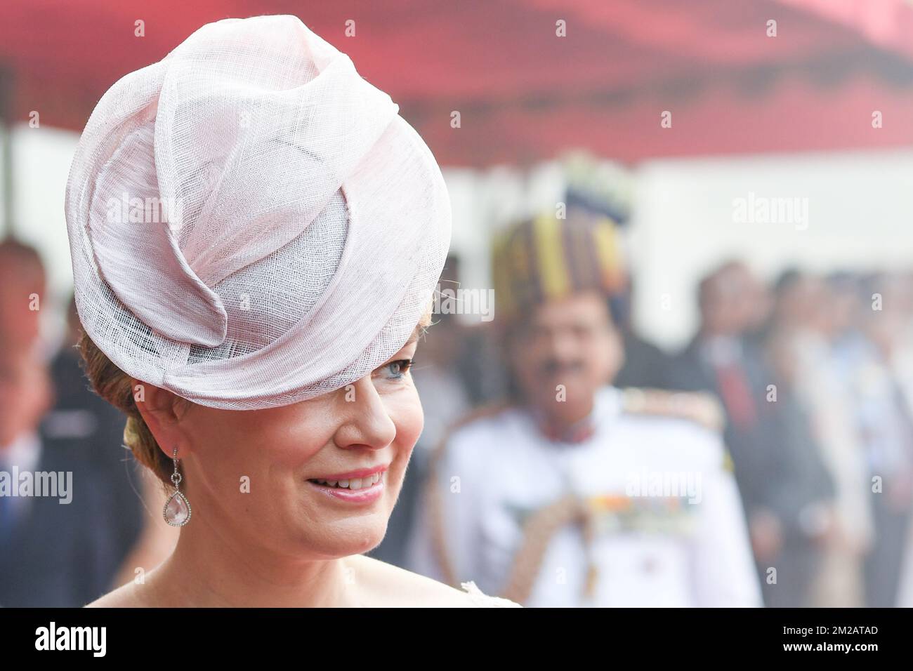Queen Mathilde of Belgium pictured during the ceremonial welcome at the ...