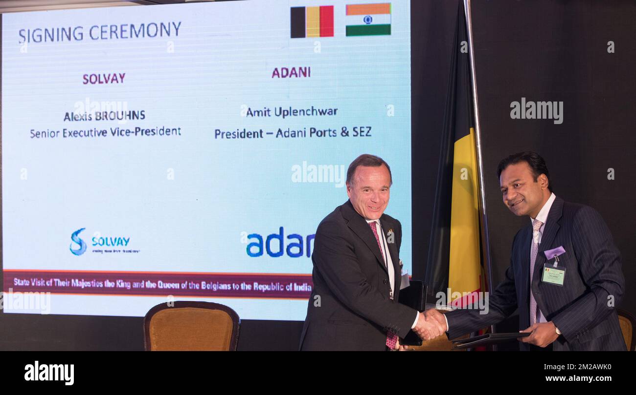 Solvay's Alexis Brouhns and Adani's Amit Uplenchwar on the third day of ...