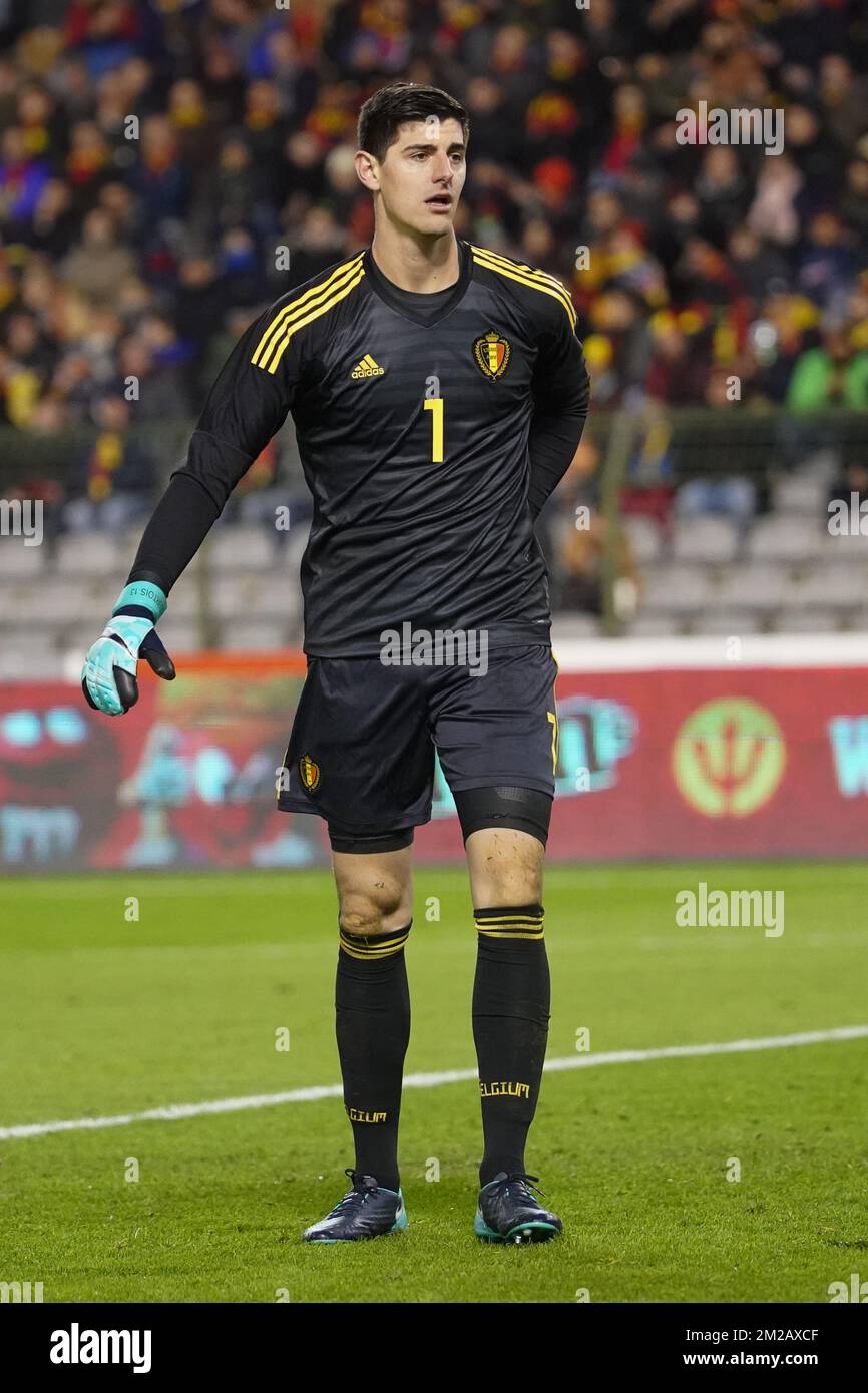 Belgium's goalkeeper Thibaut Courtois pictured during a friendly soccer ...