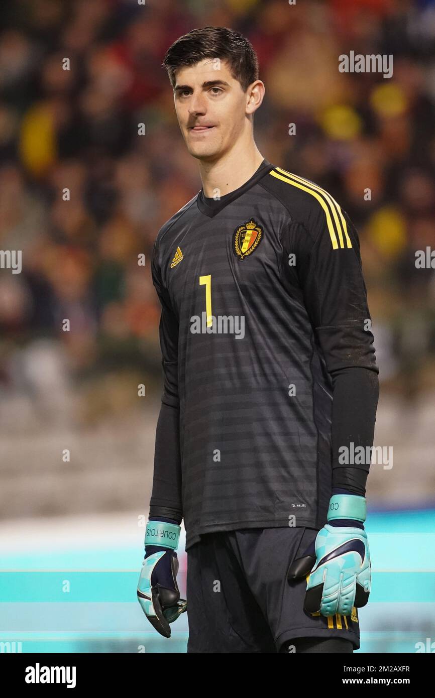 Belgium's goalkeeper Thibaut Courtois pictured during a friendly soccer ...