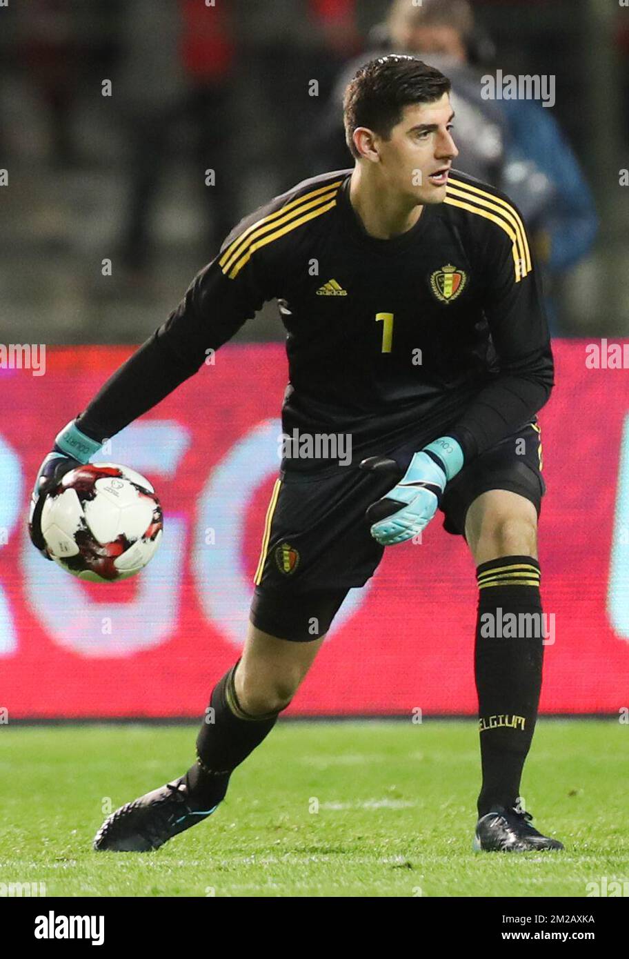 Belgium's goalkeeper Thibaut Courtois pictured during a friendly soccer ...