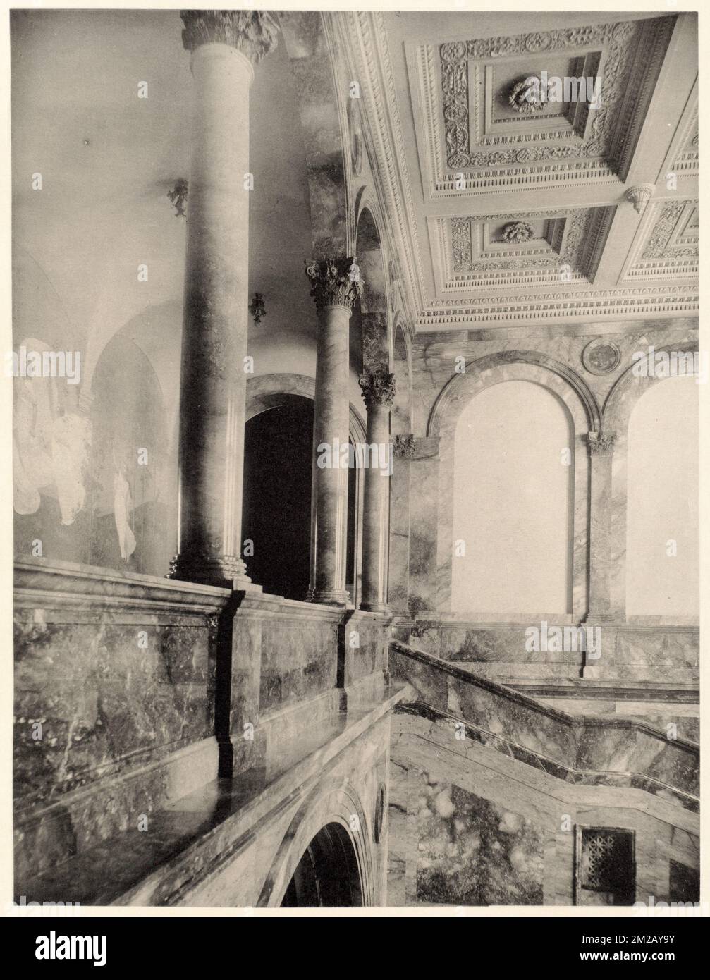 The colonnade in staircase hall. , Public libraries, Colonnades, Boston ...