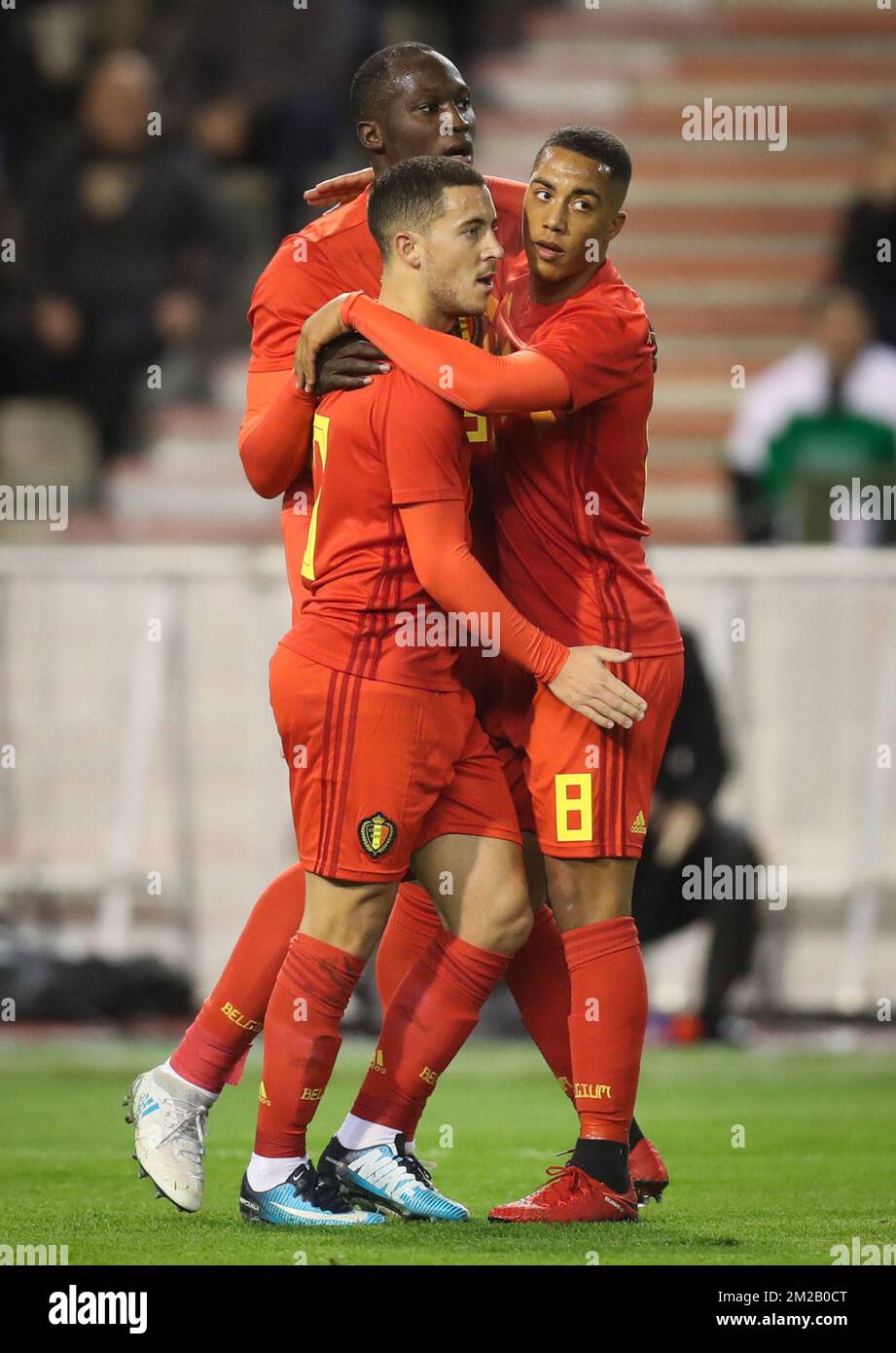 Belgium's Eden Hazard, Belgium's Romelu Lukaku and Belgium's Youri ...