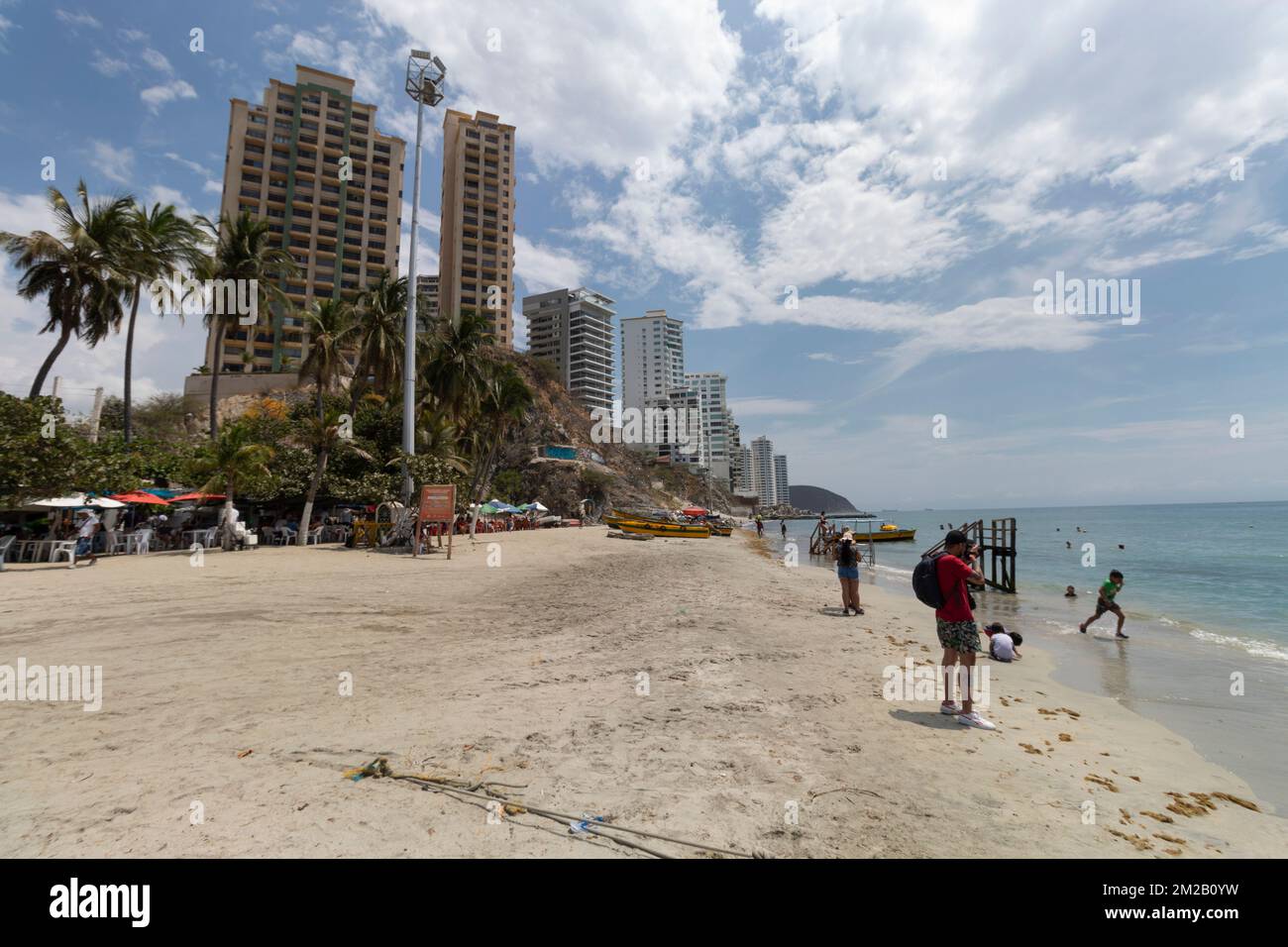 Summer scene of rodadero beach with tourist and residential units ...