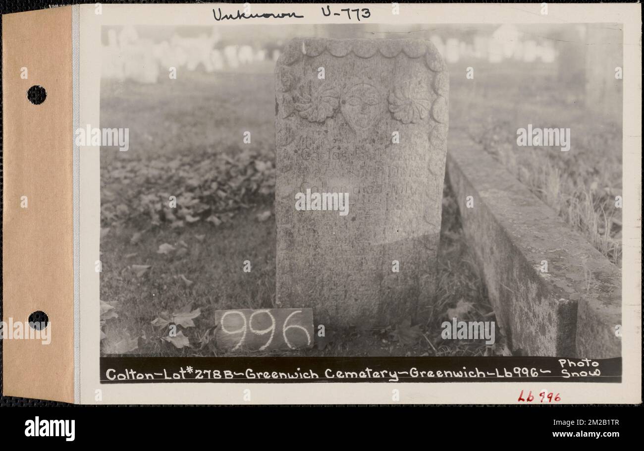 Colton, Greenwich Cemetery, Old section, lot 278B, Greenwich Mass., ca ...