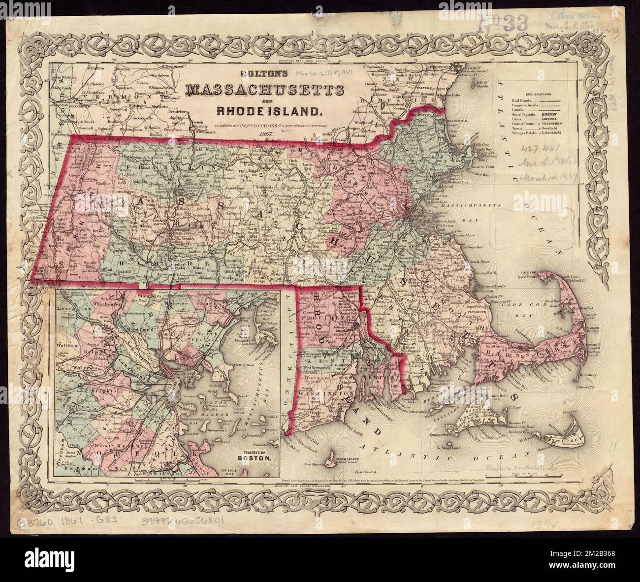 Colton's Massachusetts and Rhode Island , Counties, Massachusetts, Maps ...
