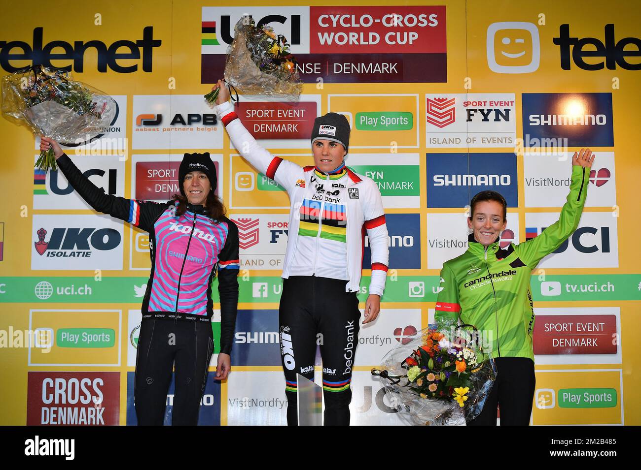 British Helen Wyman, Belgian Sanne Cant and US Kaitlin Keough celebrate ...