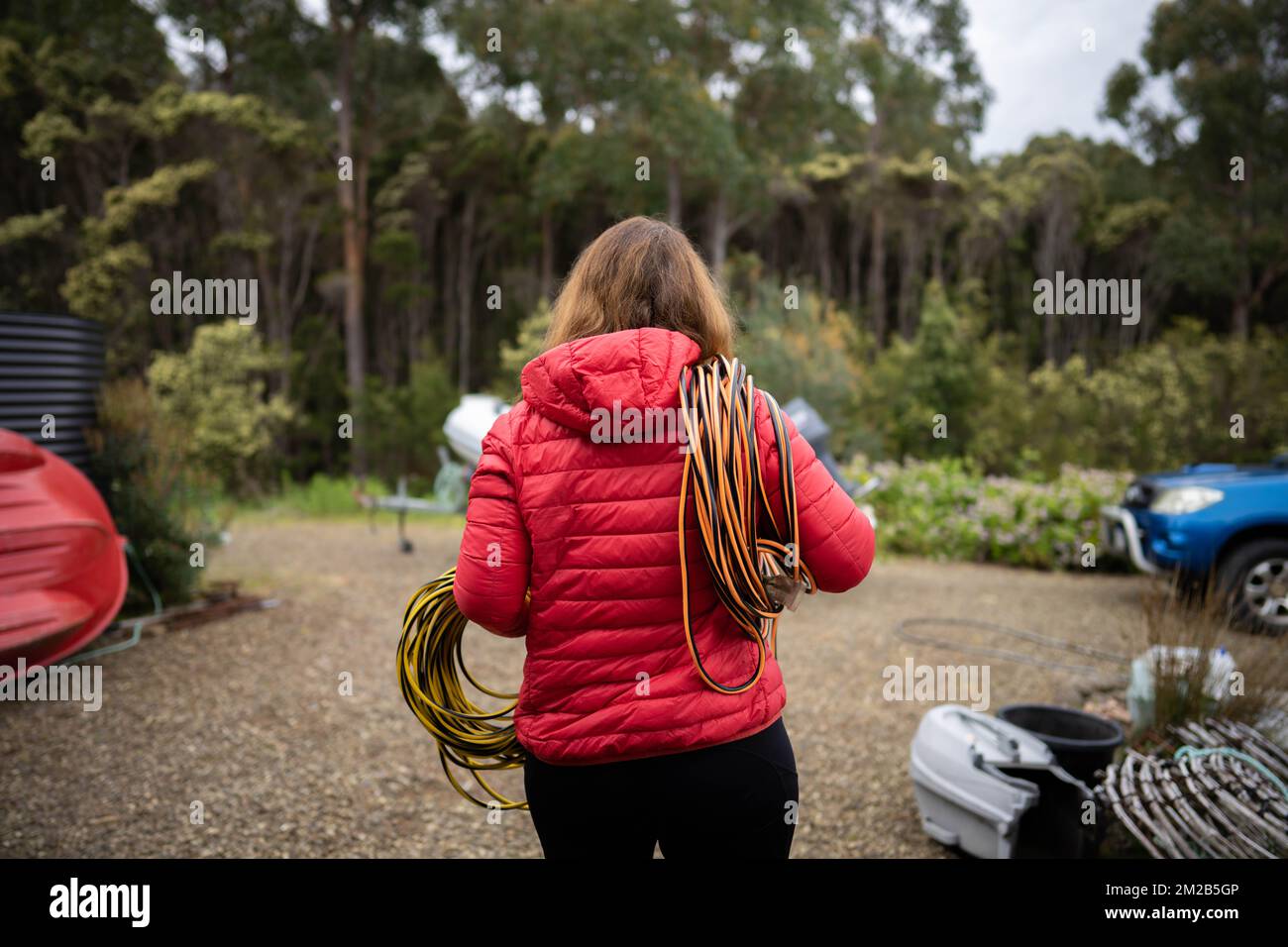 girl worker on a building site in new york, female tradie Stock Photo ...