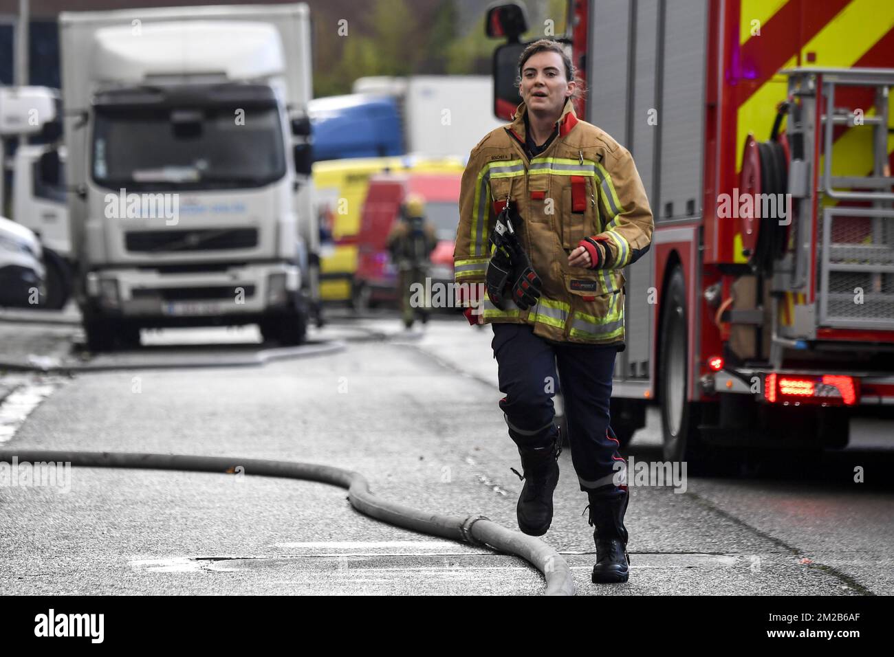 illustration picture shows a firemen during a fire at the plant of ...