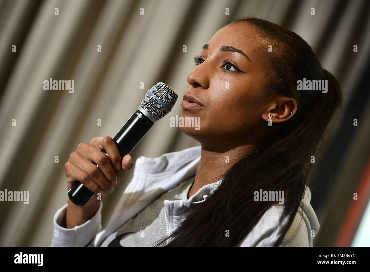 Belgian Nafissatou Nafi Thiam pictured during a press conference before ...
