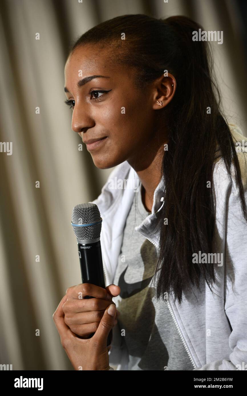 Belgian Nafissatou Nafi Thiam pictured during a press conference before ...