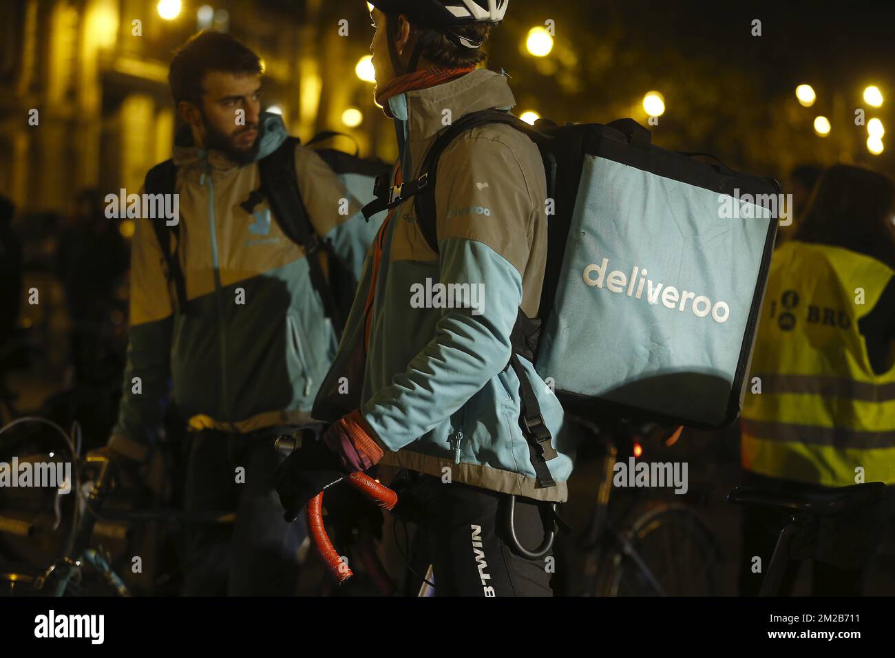 Illustration picture shows a demonstration of workers of Deliveroo ...