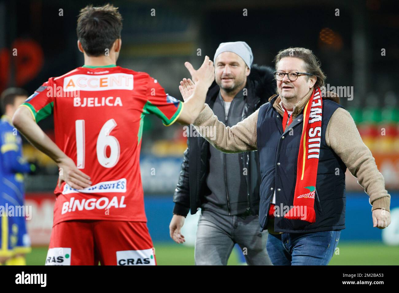 Wout Bru and Oostende's chairman Marc Coucke pictured ahead of a Croky ...