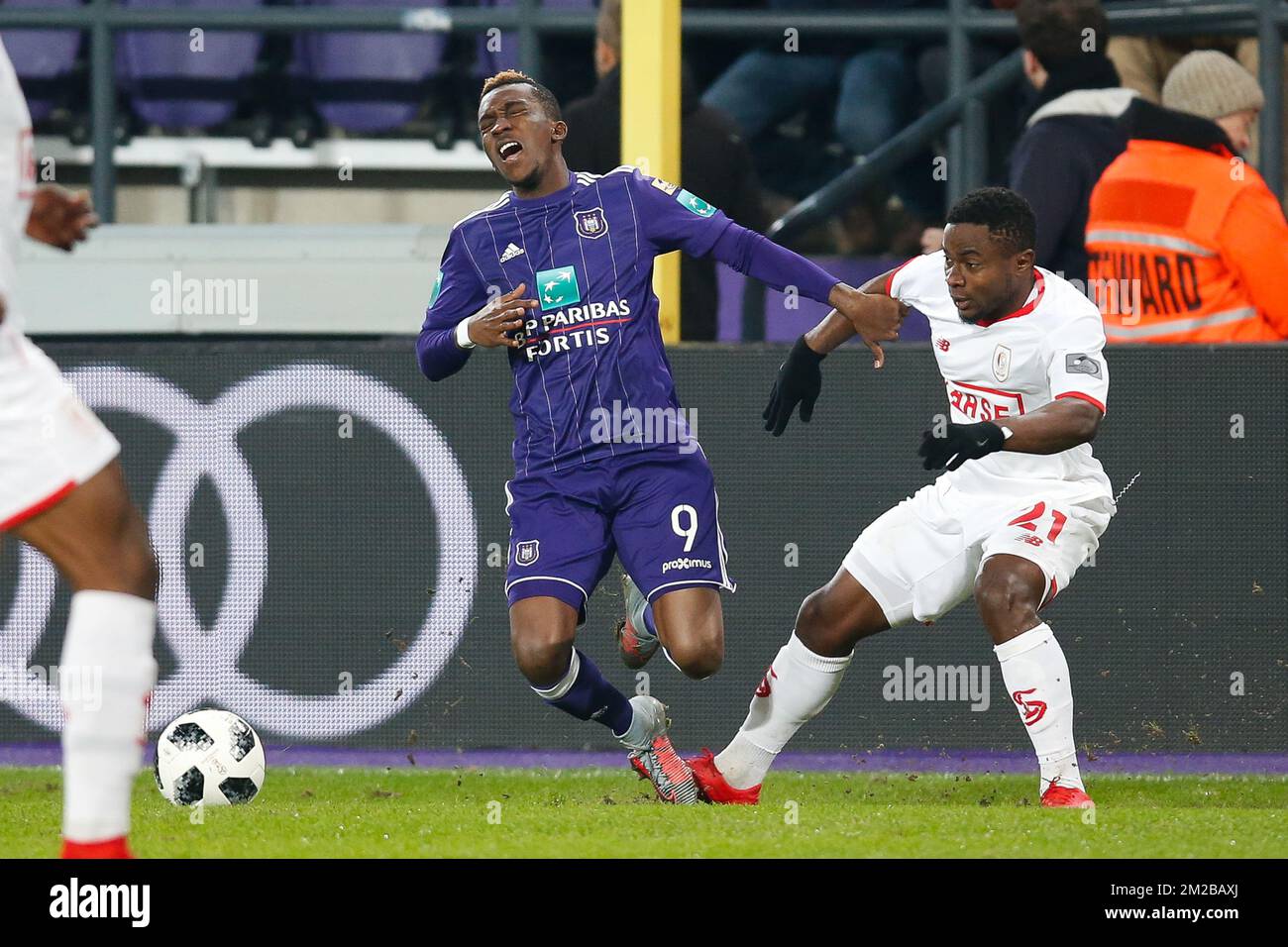 Anderlecht's Henry Onyekuru and Standard's Collins Fai fight for the ...