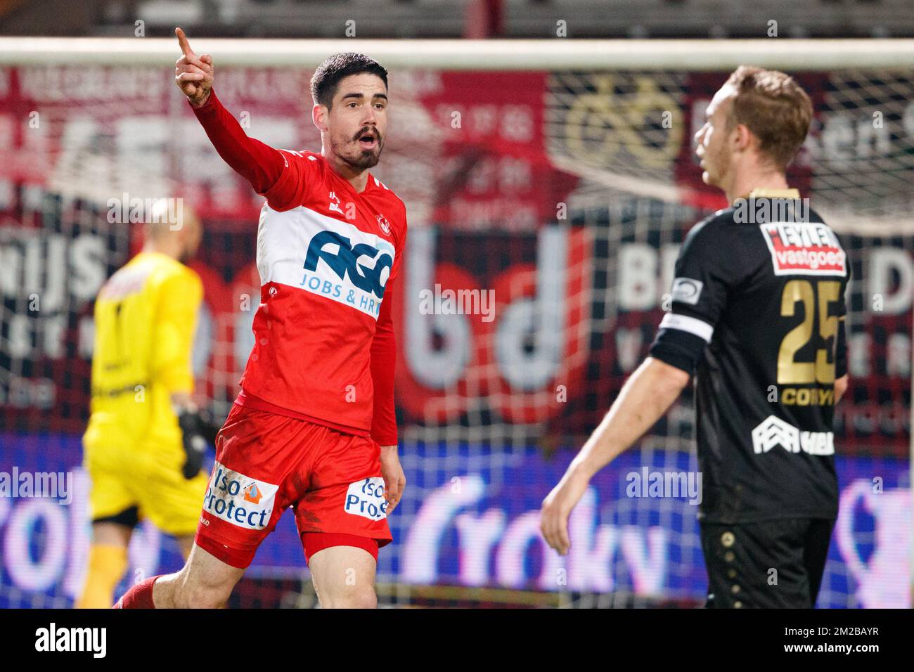 Kortrijk's Jovan Stojanovic celebrates after scoring during a Croky Cup ...