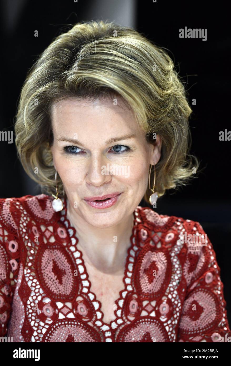 Queen Mathilde of Belgium pictured during a royal visit to the 'Ecole ...