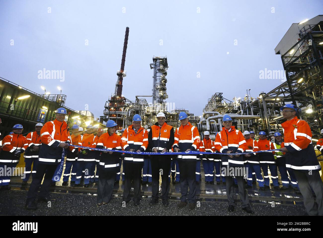 Antwerp alderman Marc Van Peel, Total CEO Patrick Pouyane and Kris ...