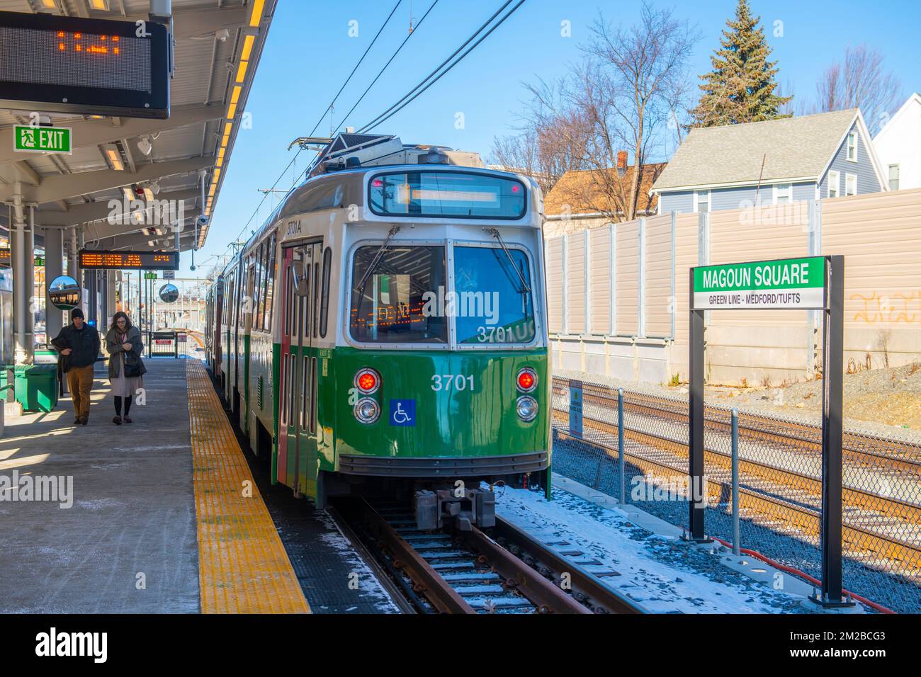 MBTA Green Line Kinki Sharyo Type 7 train at Magoun Square station in ...