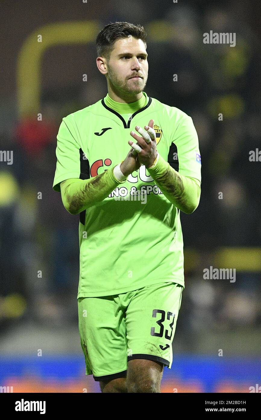 Lierse's goalkeeper Patrick Rakovsky celebrates after winning the ...
