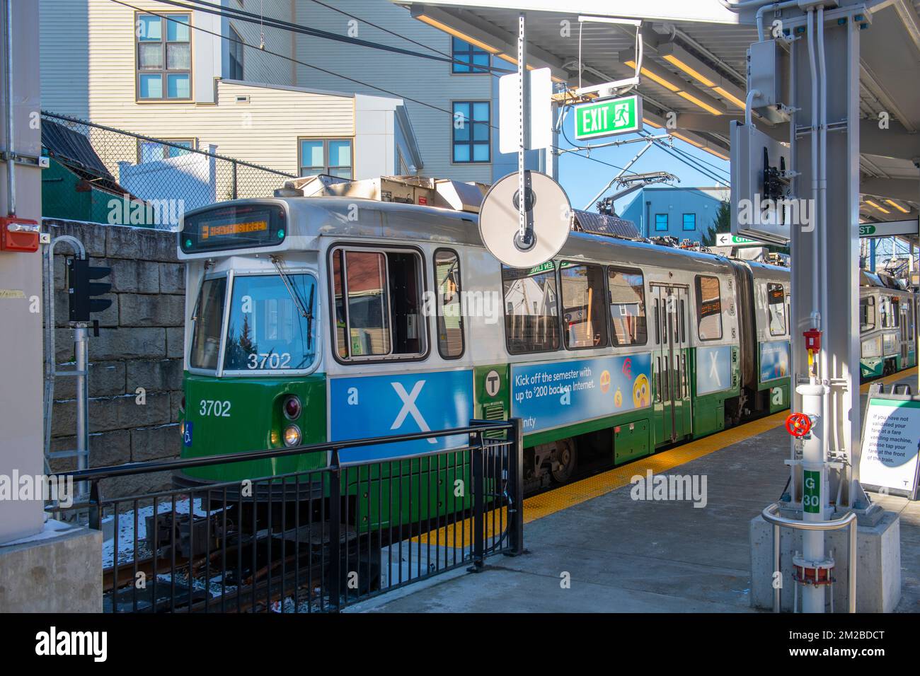 MBTA Green Line Kinki Sharyo Type 7 train at Magoun Square station in ...