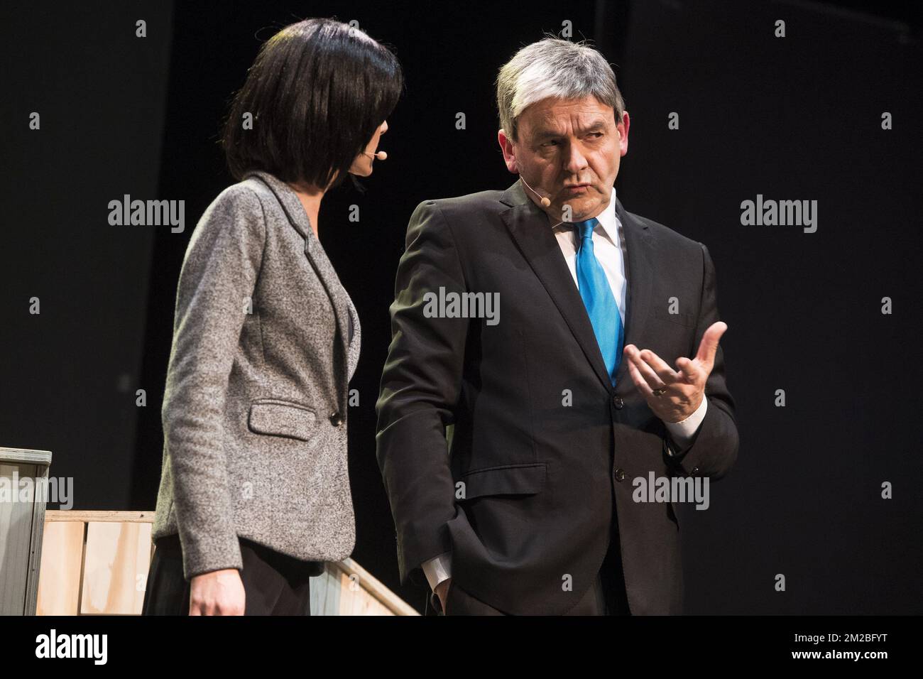 Actress Elsa Erroyaux, acting as PS' Laurette Onkelinx and Actor Joel ...