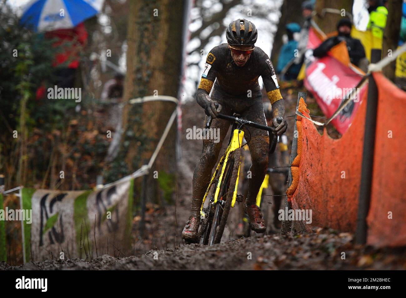 Belgian Quinten Hermans pictured in action during the men elite race at ...