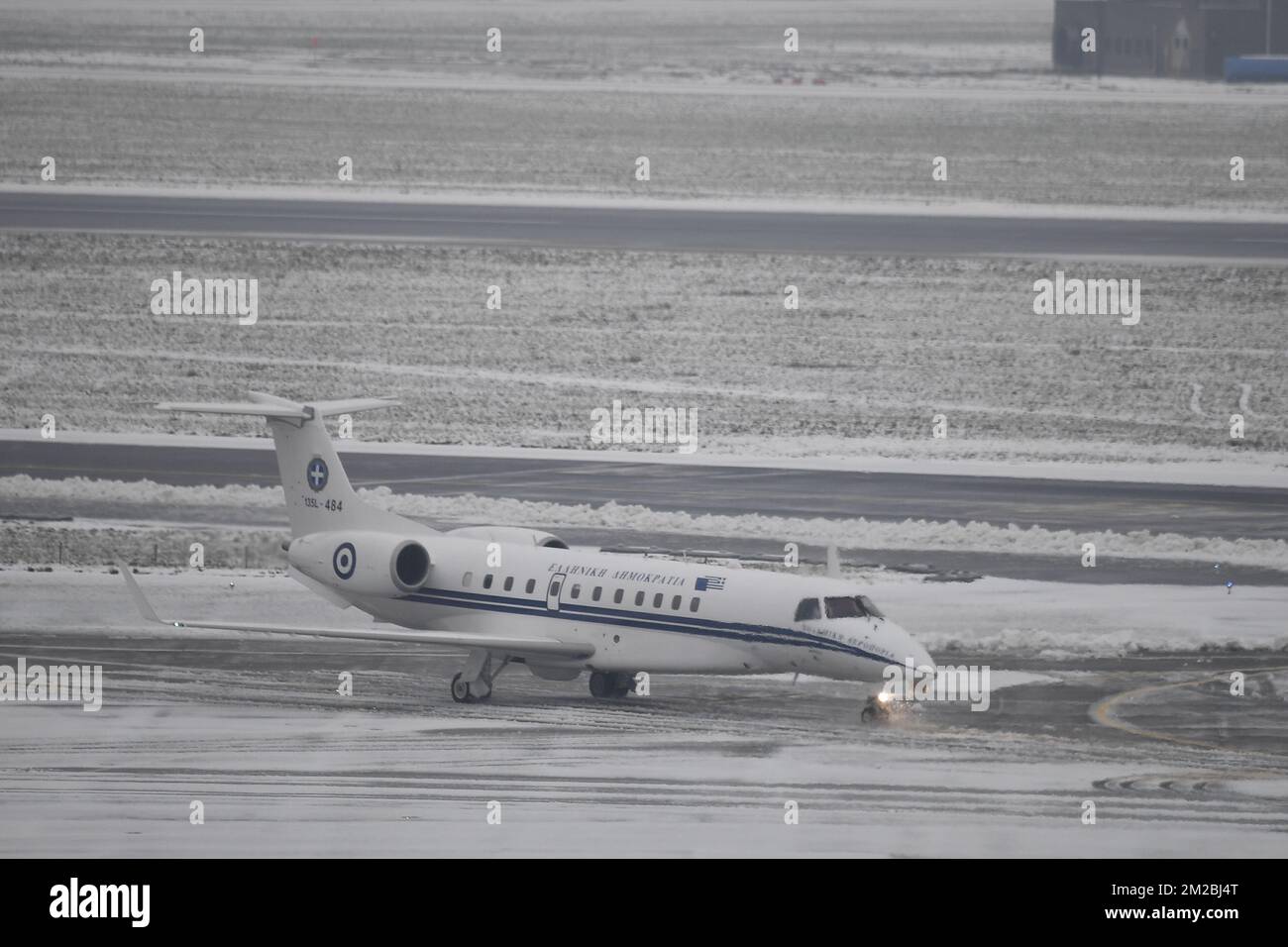 Illustration picture shows a Greek airplane on the snow-covered tarmac ...