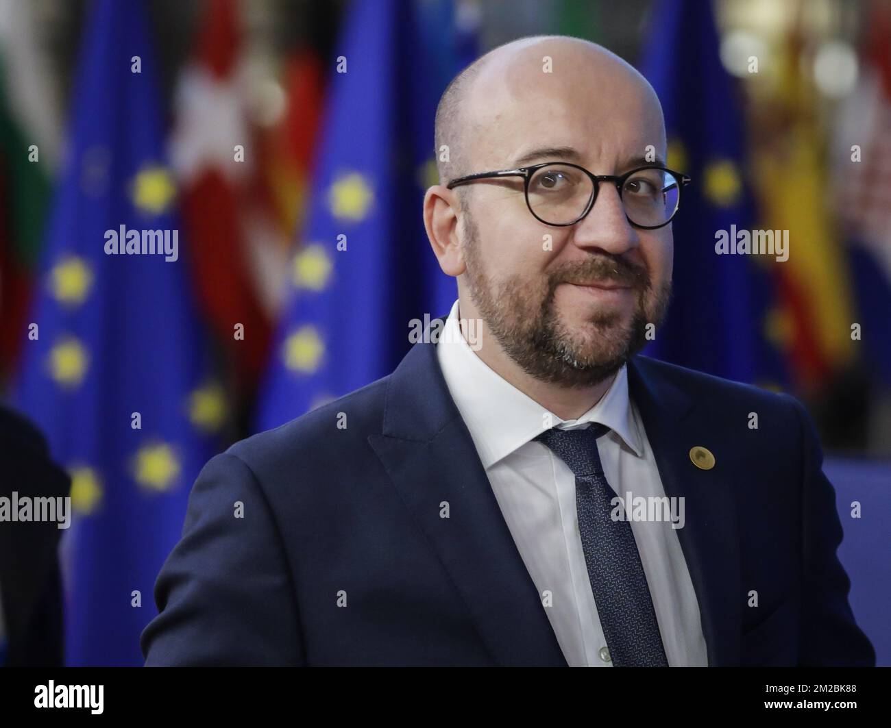 Belgian Prime Minister Charles Michel arrives at an EU summit meeting ...