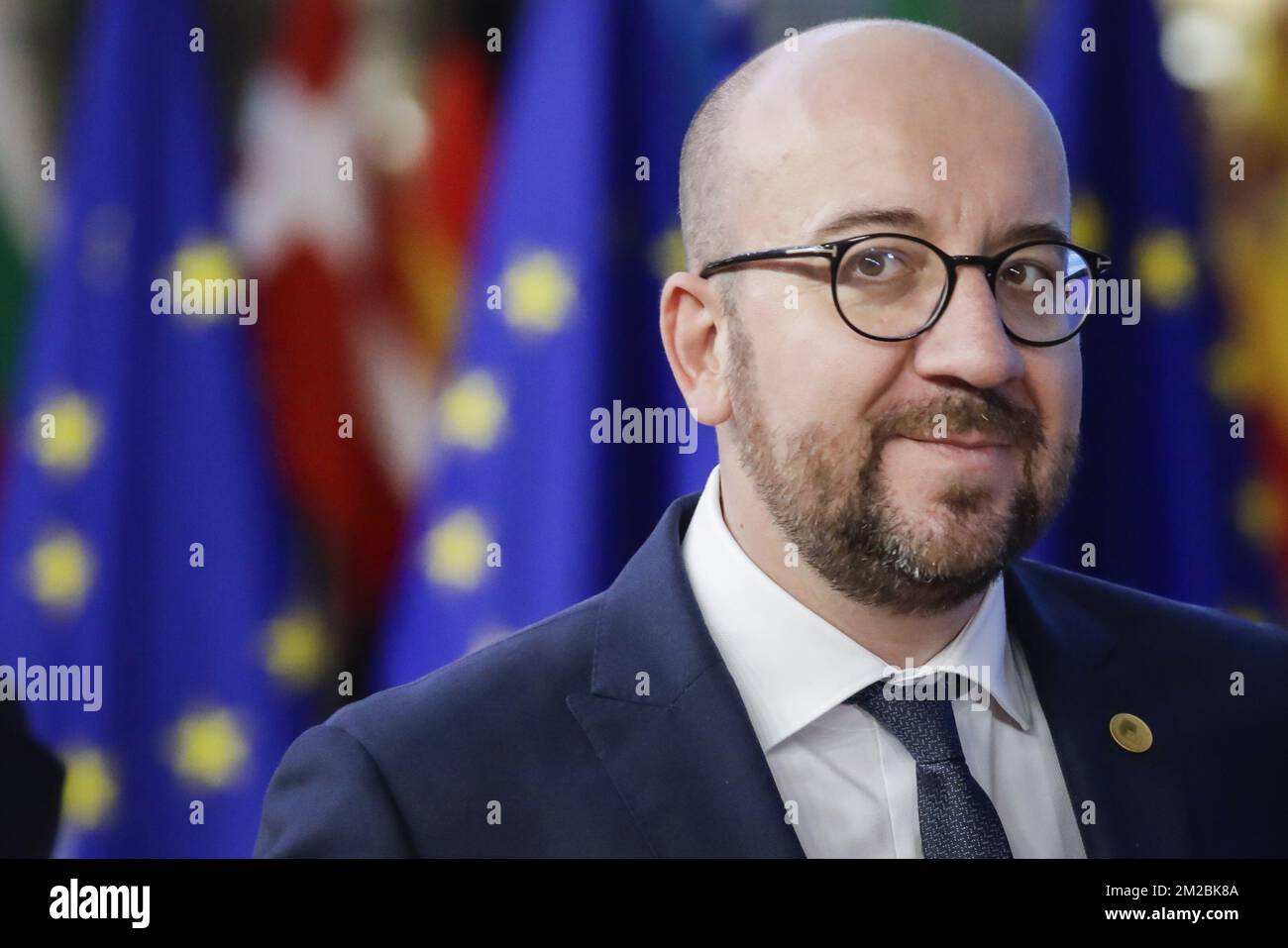 Belgian Prime Minister Charles Michel arrives at an EU summit meeting ...