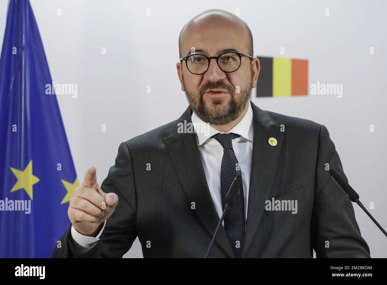 Belgian Prime Minister Charles Michel holds a press conference at the ...