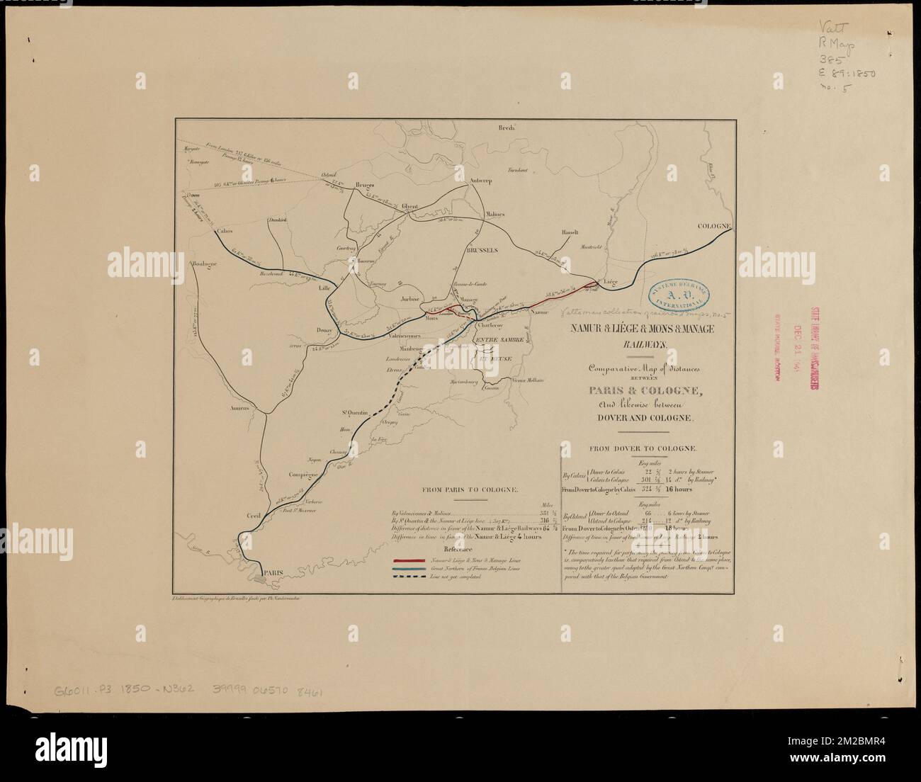 Comparative map of distances between Paris & Cologne, and likewise ...