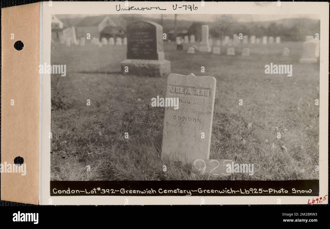 Condon, Greenwich Cemetery, Old section, lot 392, Greenwich, Mass., ca ...