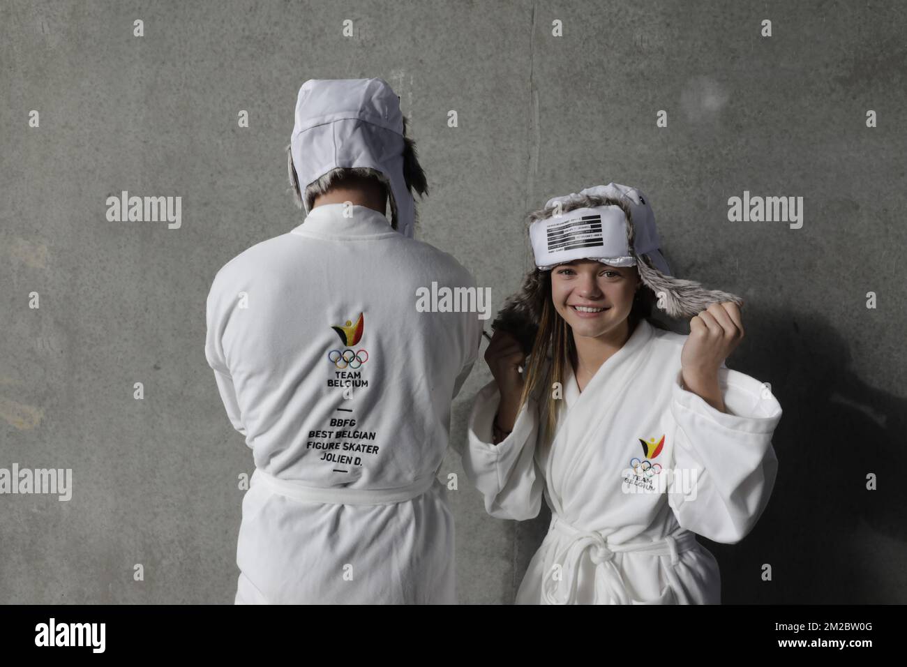 Belgian figure skaters Jorik and Loena Hendrickx pose during a press ...