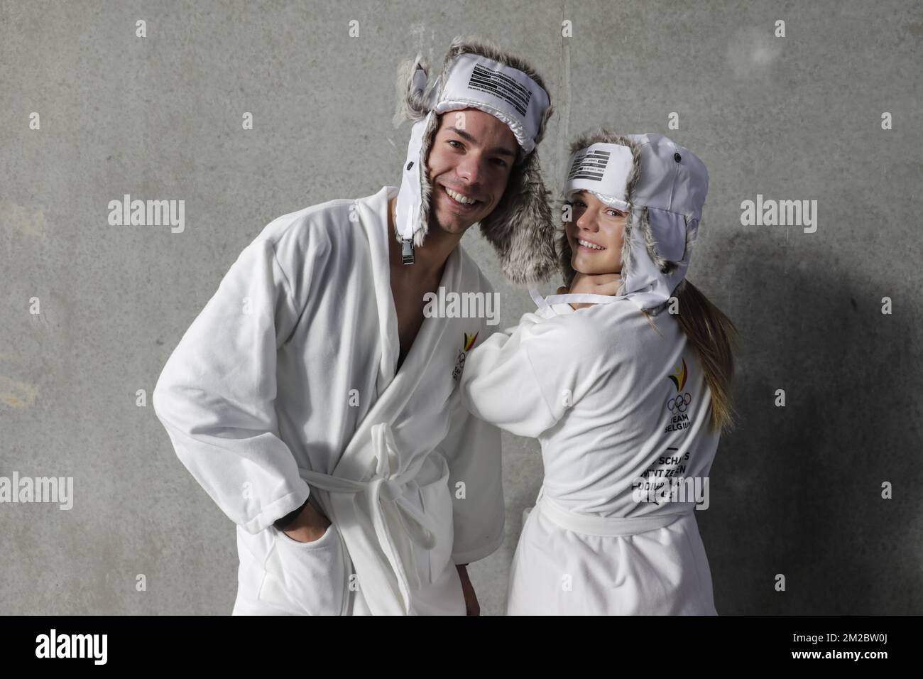 Belgian figure skaters Jorik and Loena Hendrickx pose during a press ...