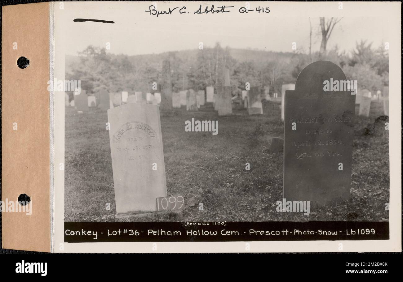 Conkey, Pelham Hollow Cemetery, lot 36, Prescott, Mass., ca. 1930-1931 ...