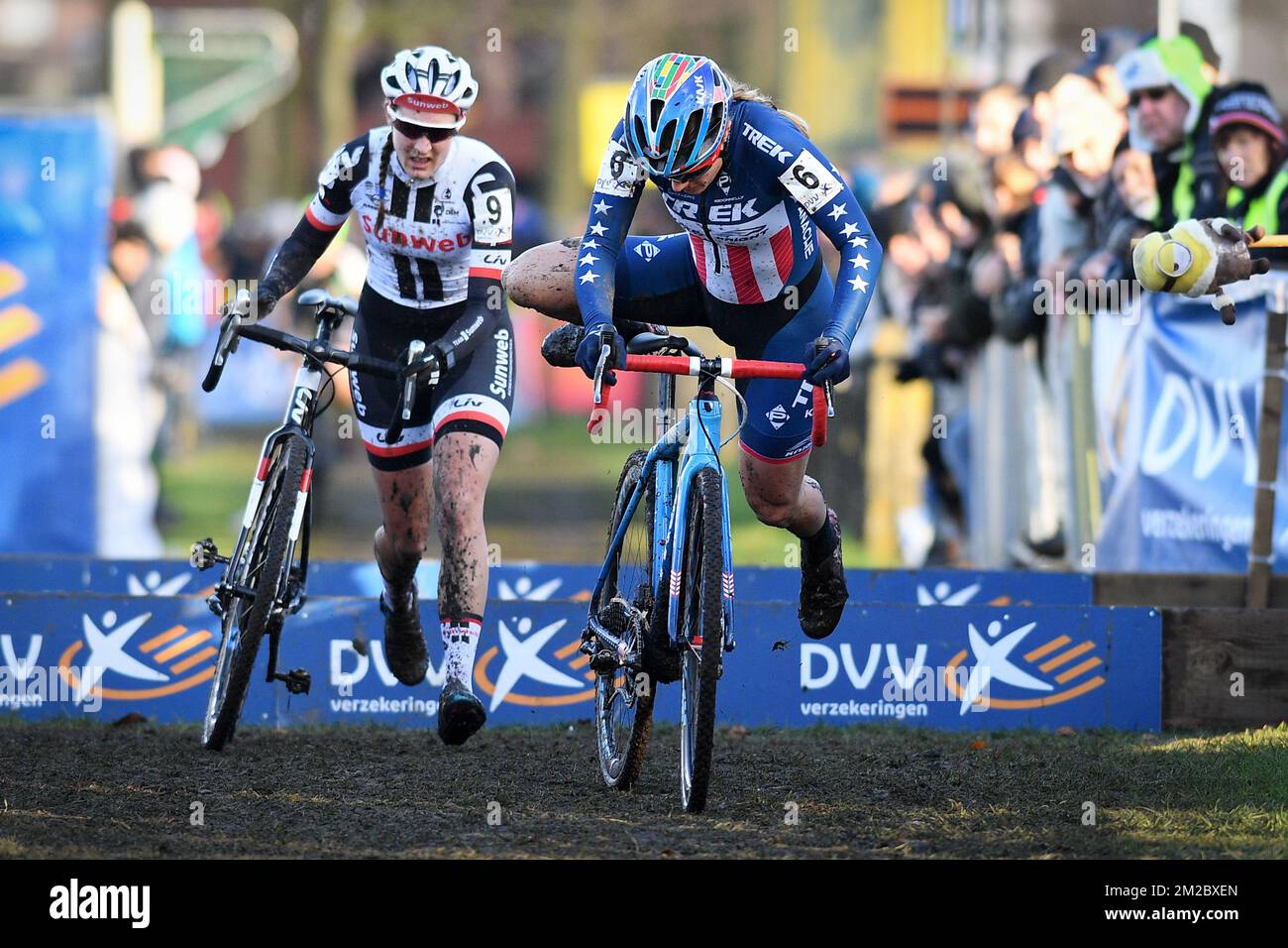 Dutch Lucinda Brand and US Katie Compton pictured in action during the ...