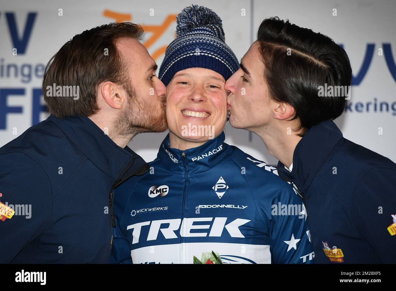 US Katie Compton pictured on the podium after the women elite race in ...