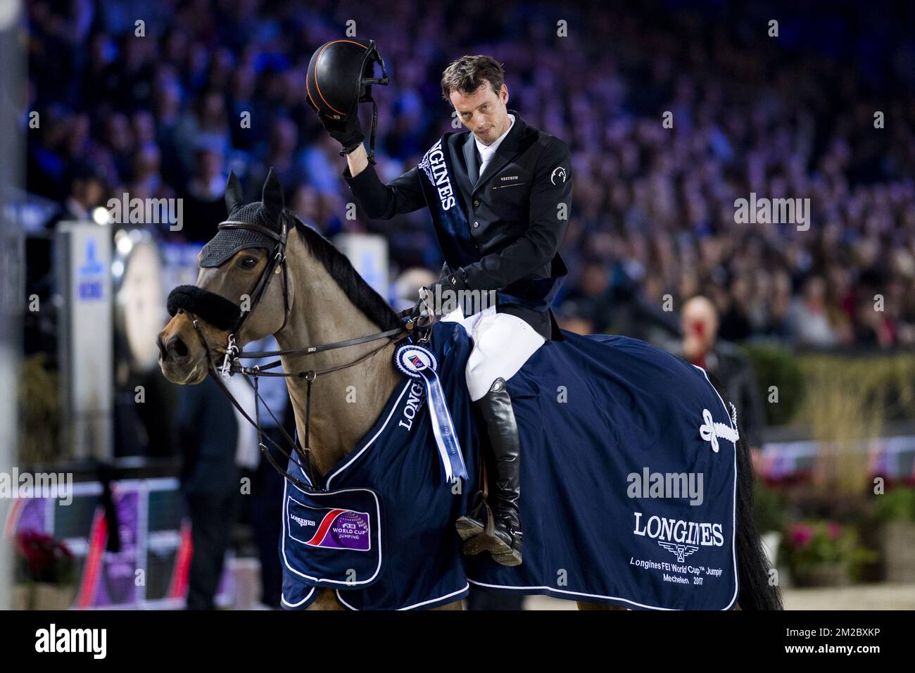 Dutch Harrie Smolders celebrates after winning the Longines FEI World ...