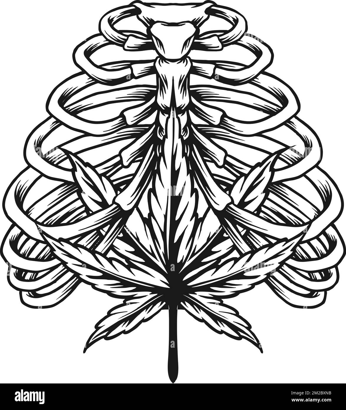 Weed Leaf in Ribcage Bones outline vector illustrations for your work ...