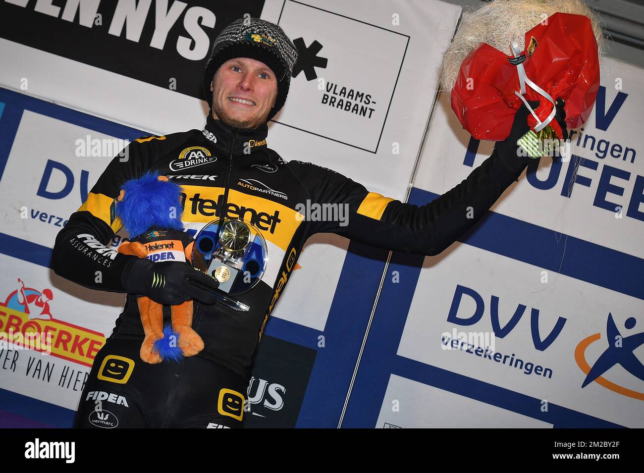 Dutch Corne Van Kessel pictured on the podium after the men elite race ...