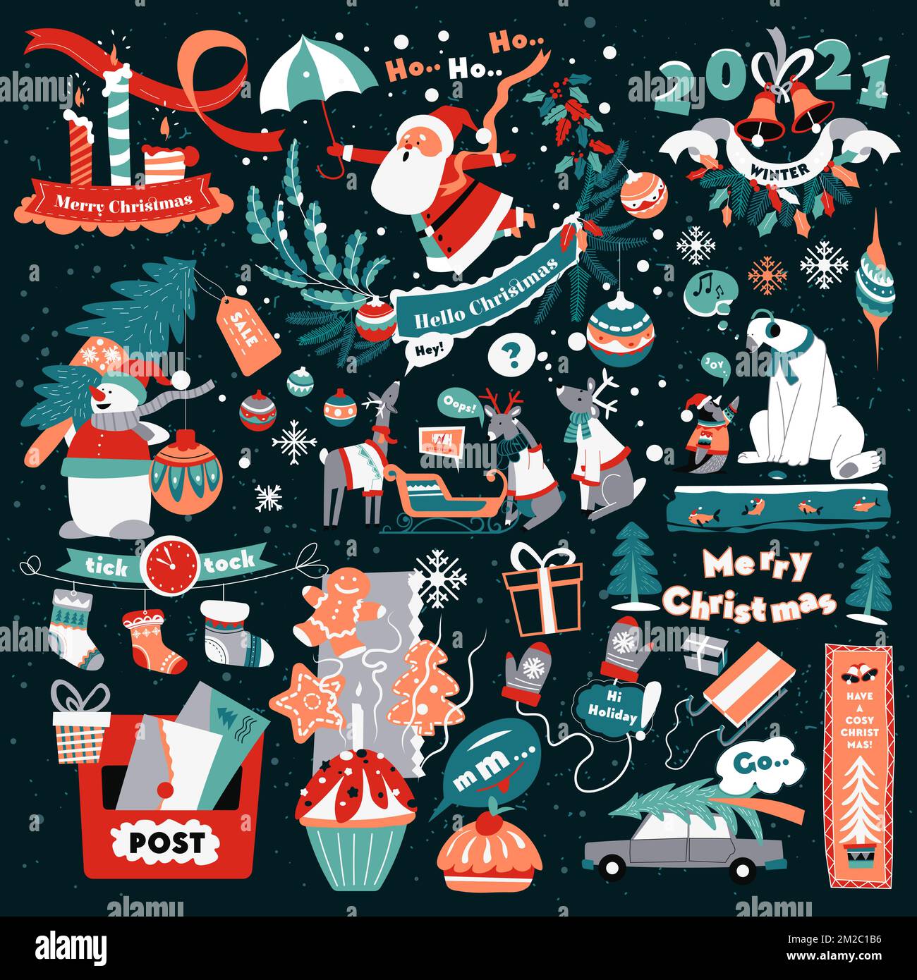 Christmas symbols and signs, holidays and celebration vector Stock ...