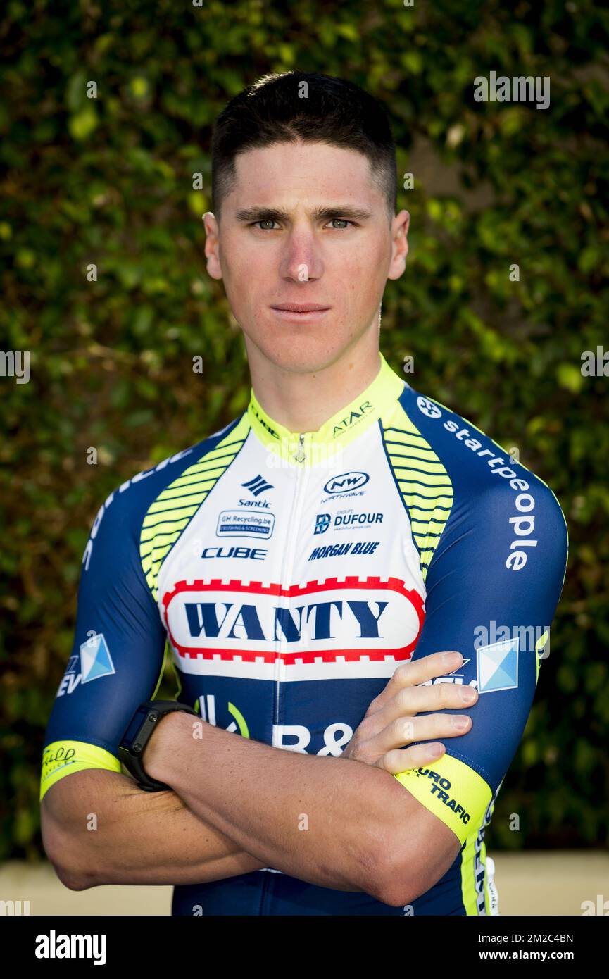 Belgian Tom Devriendt of Wanty-Groupe Gobert poses for the photographer ...
