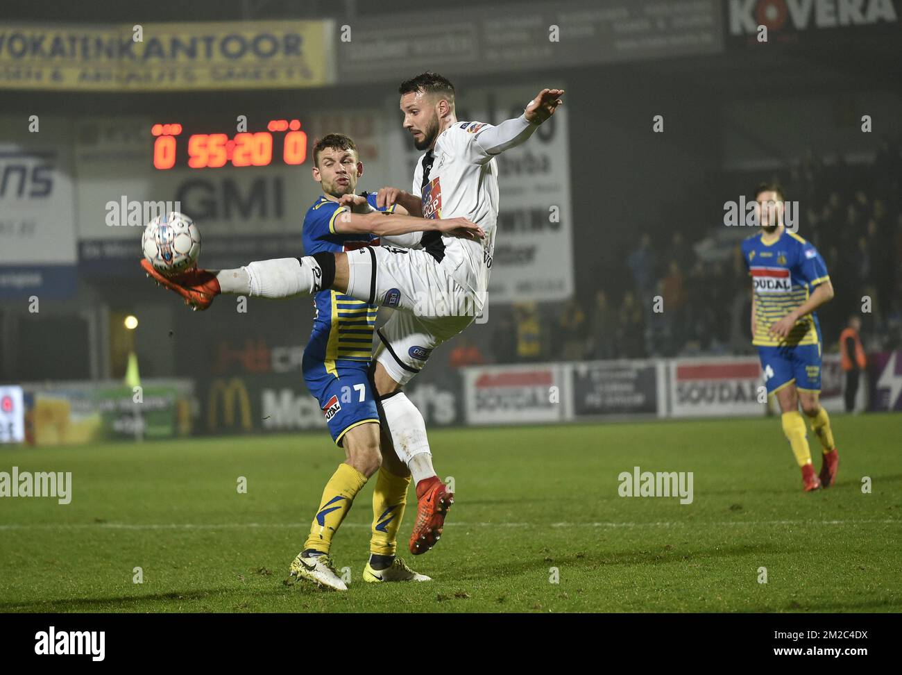 Westerlo's Lukas Van Eendo and Roeselare's Mathieu Cornet fight for the ...