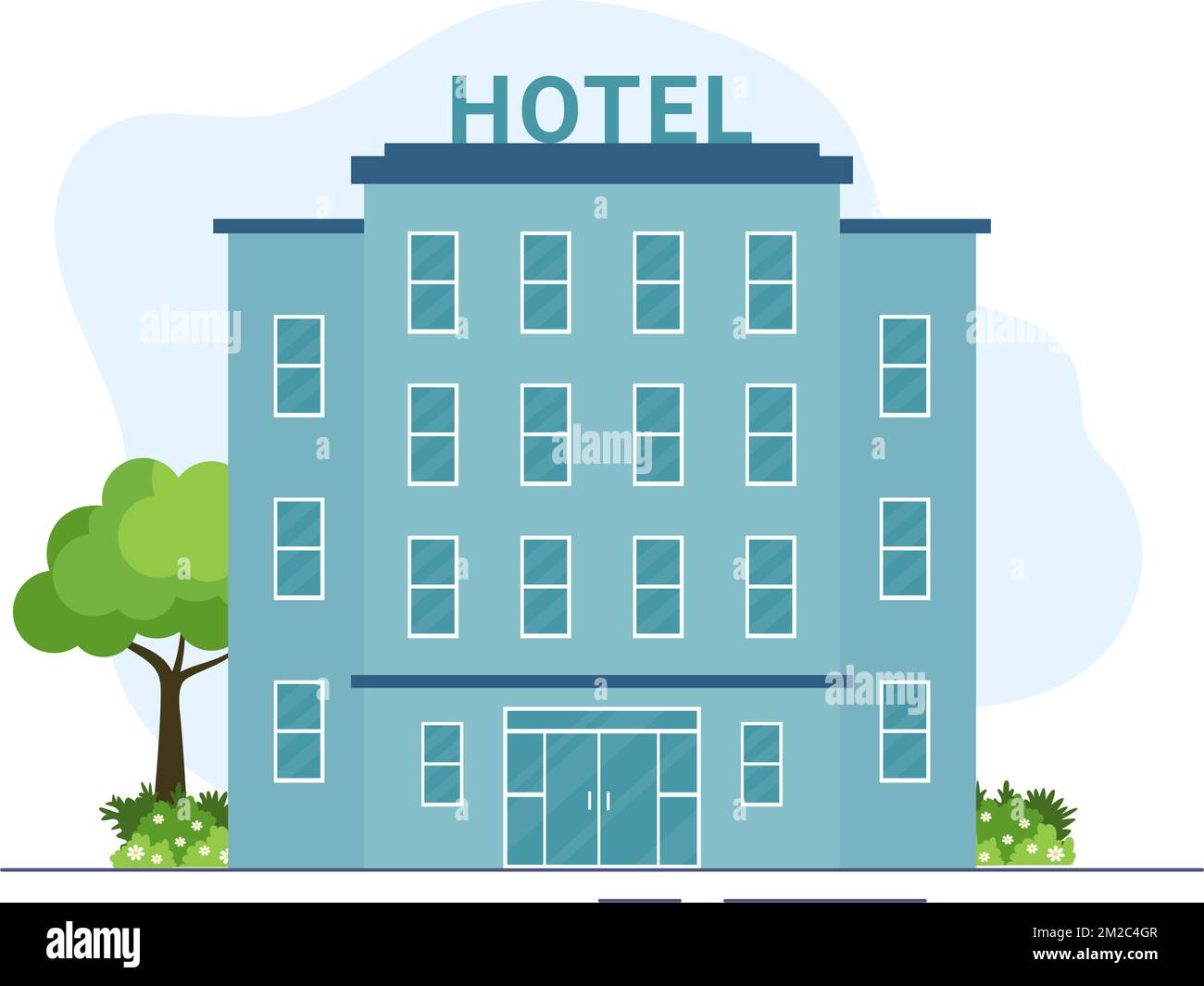 Skyscraper Hotel Building Flat Cartoon Hand Drawn Illustration Template ...