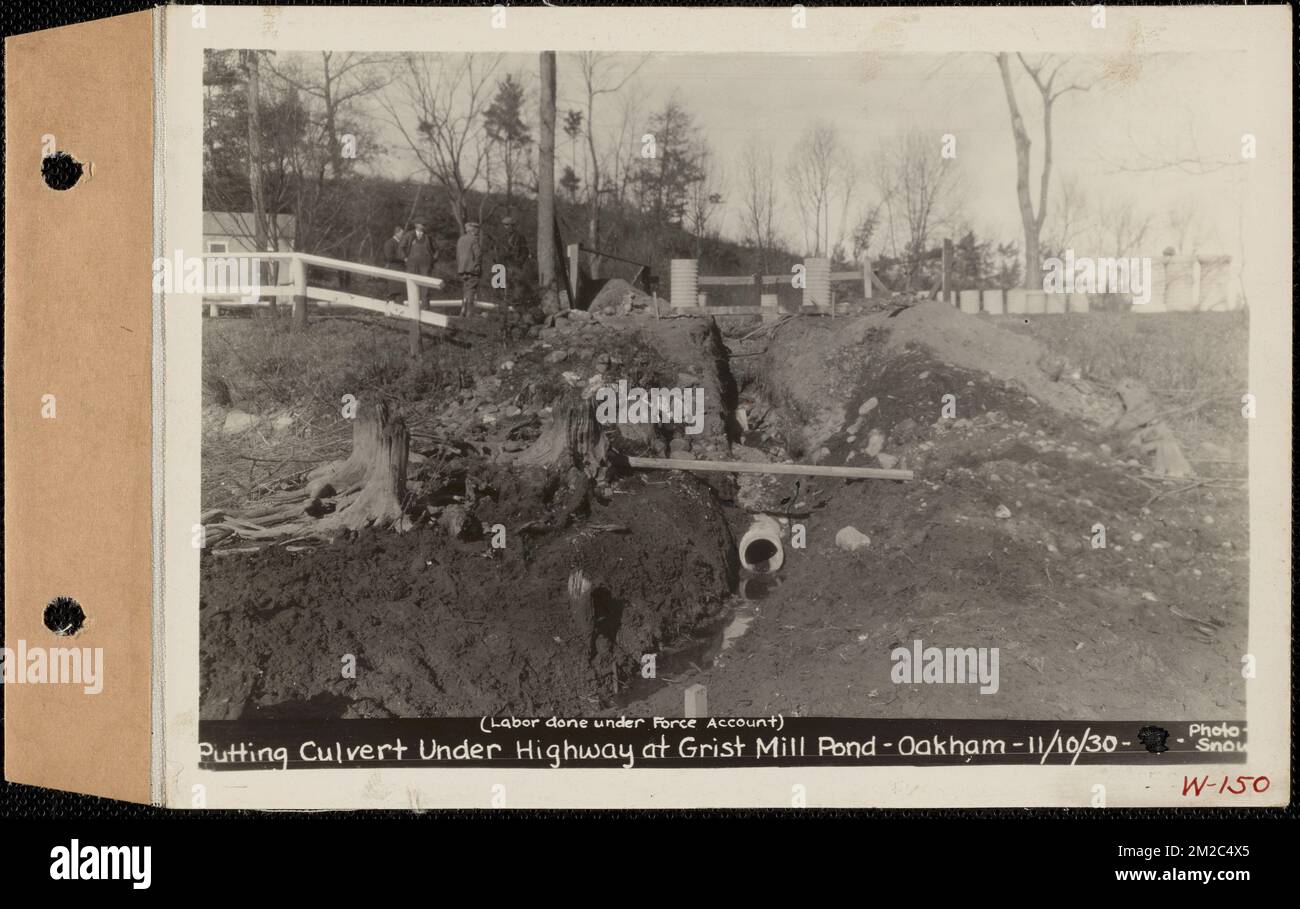 Constructing culvert under highway at Grist Mill Pond, Oakham, Mass ...